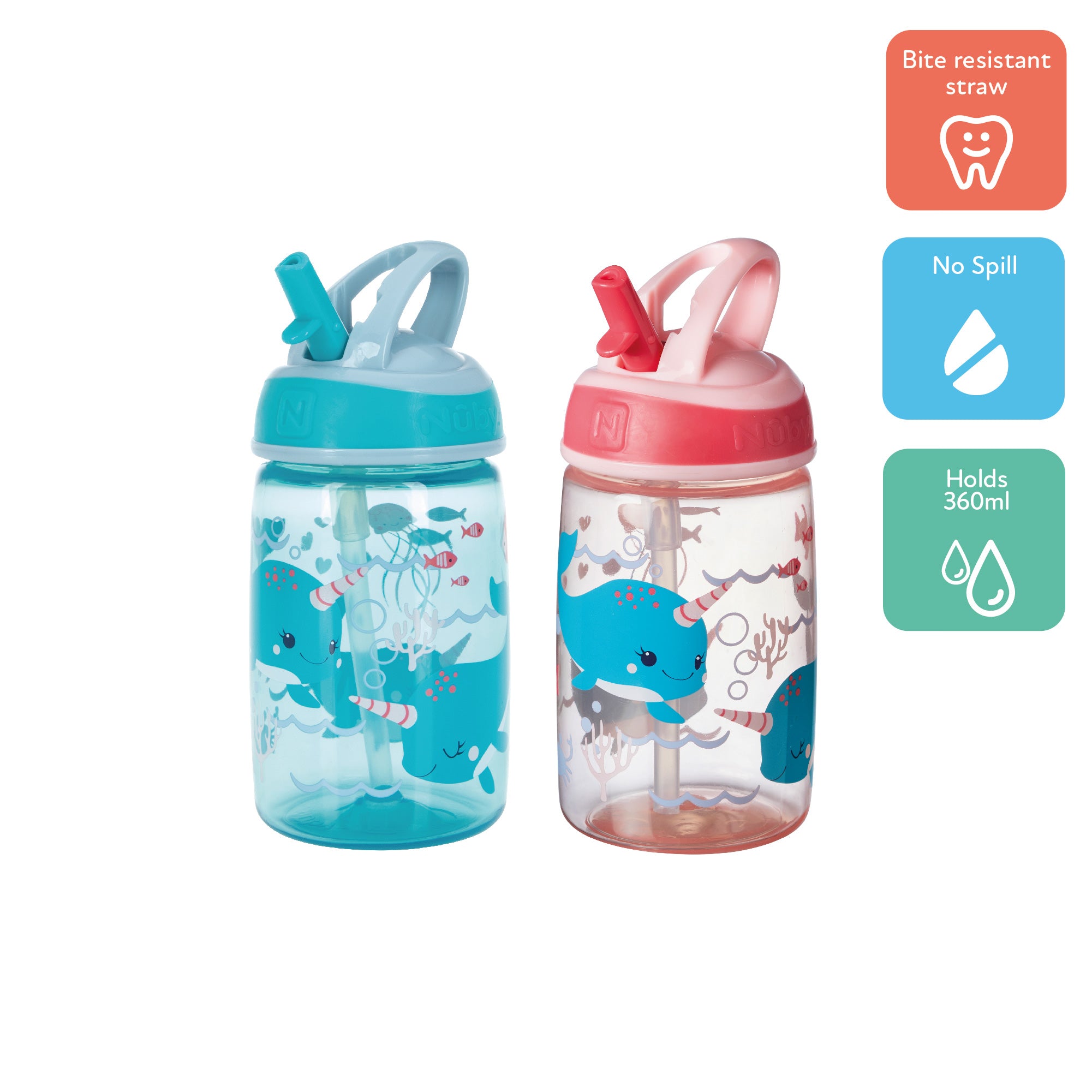 Mighty Swig Water Bottle Dolphins 2 Pack | Baby Cups | Nuby UK